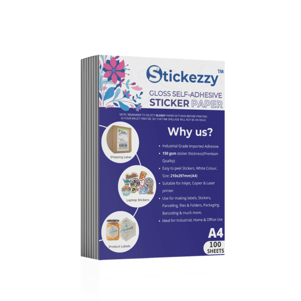 A4 size Glossy Sticker Paper for Inkjet printing - 150 gsm, high gloss ...